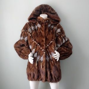 Vintage | Jackets & Coats | Quilted Patchwork Mink Fur Batwing Hooded ...